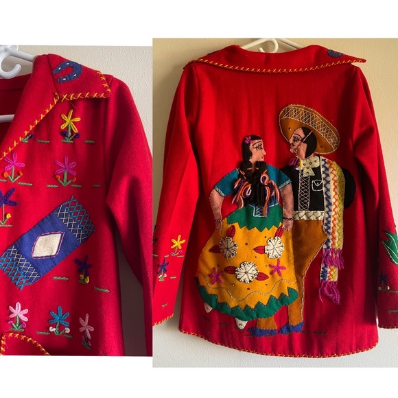 Jackets & Coats | Vintage 4s 50s Red Mexican Souvenir Tourist Jacket ...